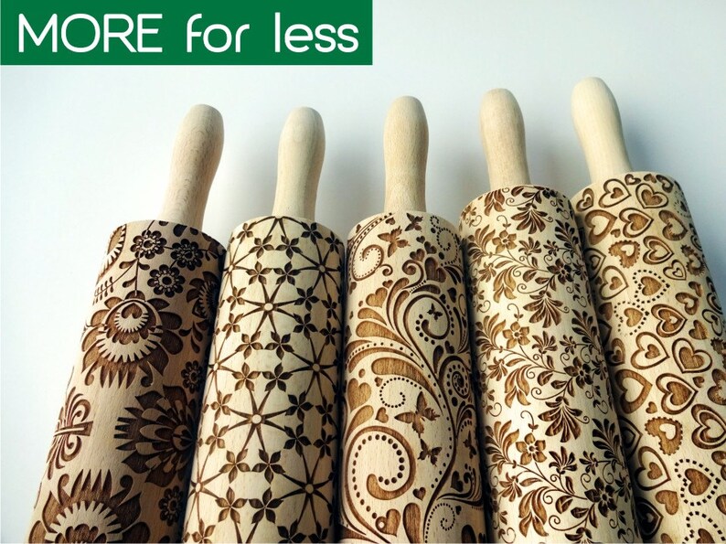 5 ANY Pattern Rolling Pin SET. Lazer Engraved Embossing - Etsy