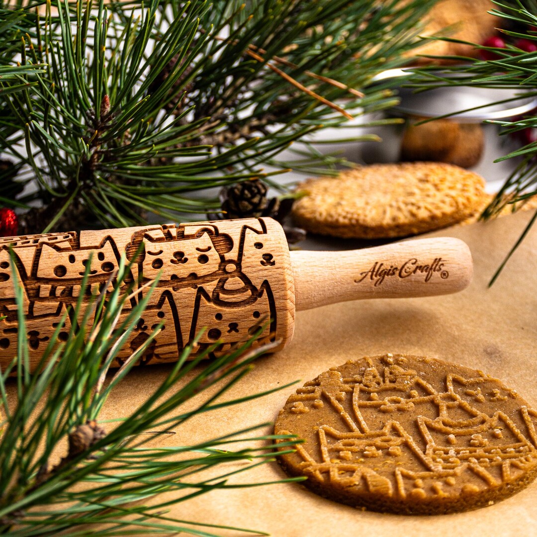 CHRISTMAS CATS Embossed Rolling Pin Mini. Embossing Rolling Pin. Kid ...