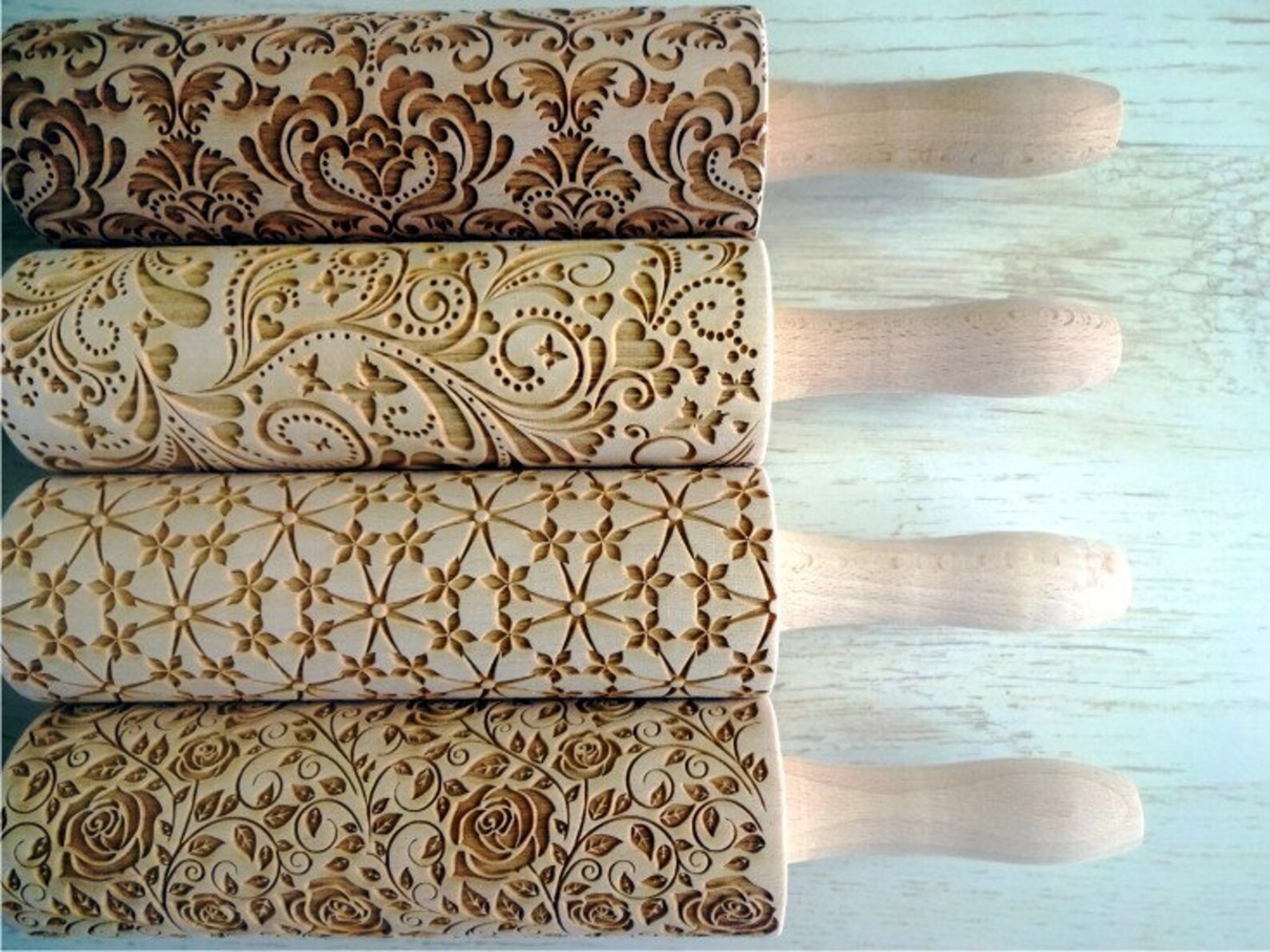 4 ANY pattern rolling pin SET. Lazer engraved rolling pins | Etsy