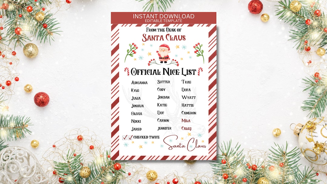 Editable Santa Claus Official Nice List - Instant Download - Etsy