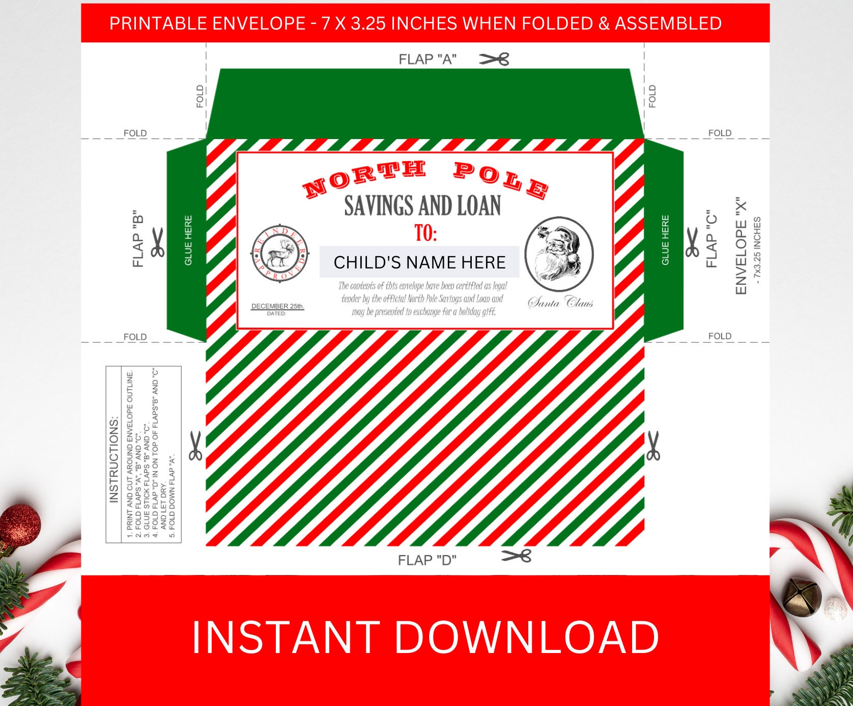 EDITABLE Santa Envelope From Santa - INSTANT DOWNLOAD - Etsy