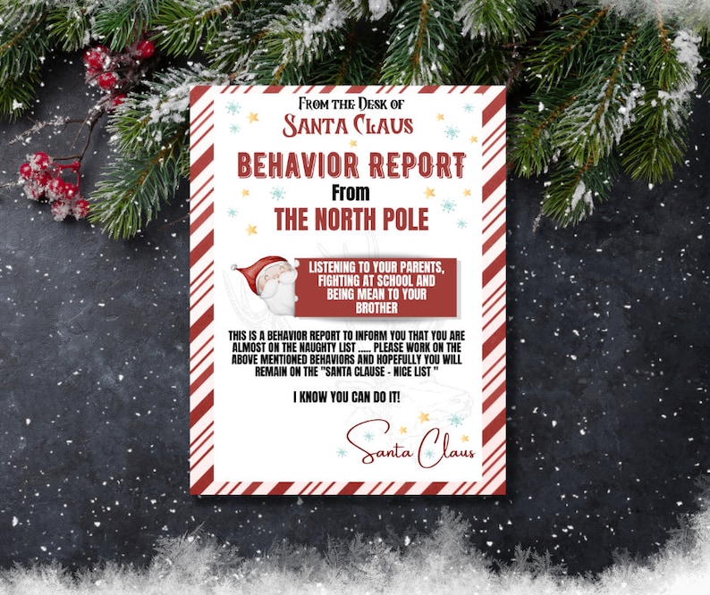 Editable North Pole Behavior Report From Santa Claus - Instant Download ...