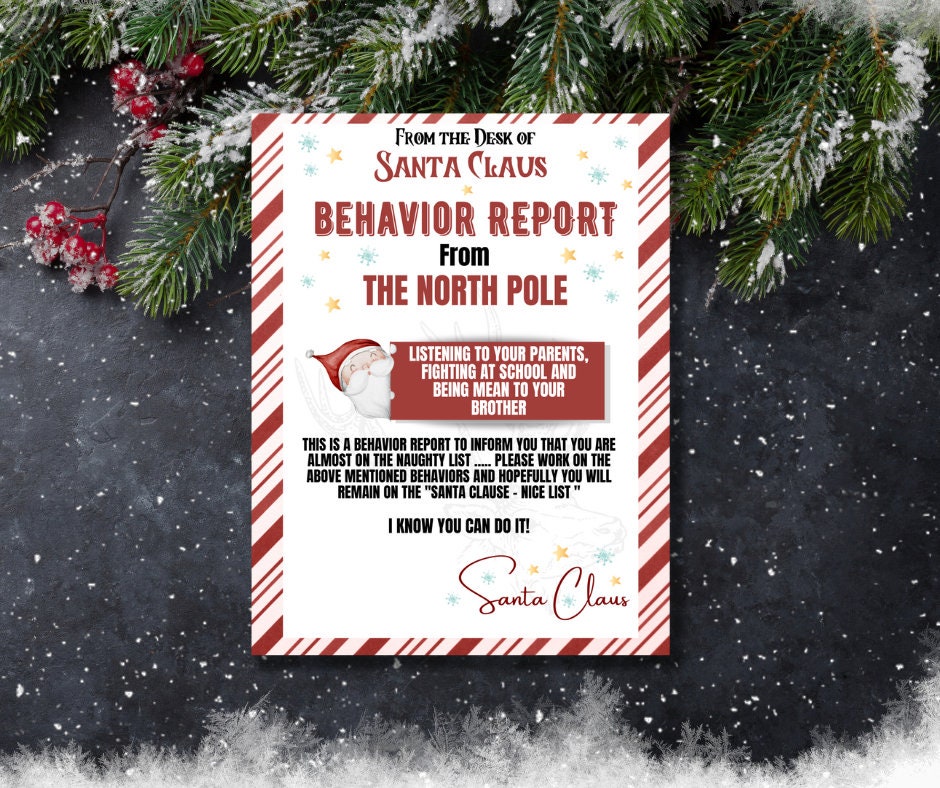 Editable North Pole Behavior Report From Santa Claus - Instant Download ...