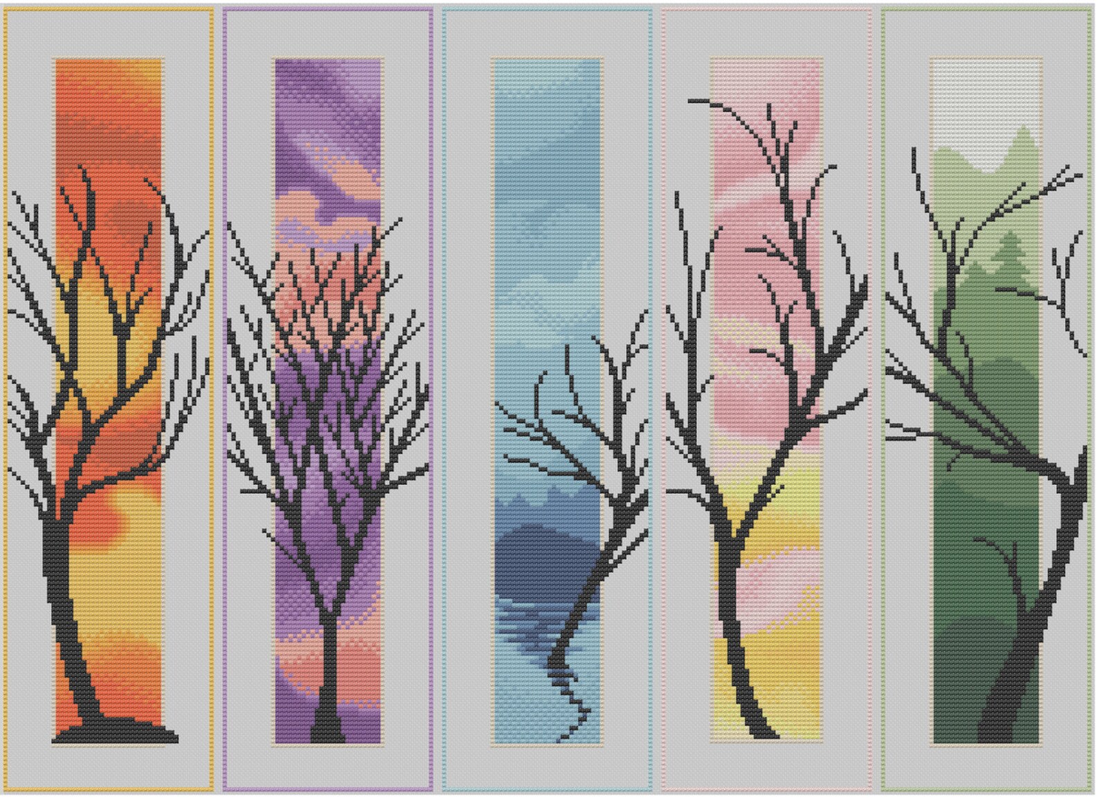 Five Trees Counted Cross Stitch Pattern x-stitch PDF - Etsy