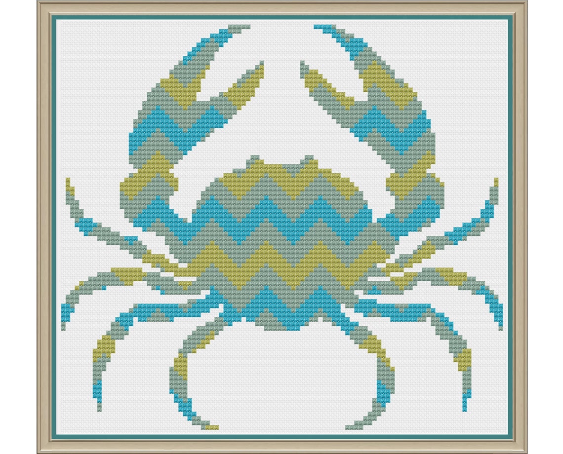 Chevron Crab in Cyan Chartreuse and Celadon Counted Cross - Etsy