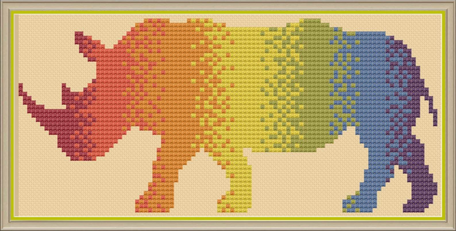 Rainbow Rhinoceros (rhino) - Counted Cross Stitch Pattern (x-stitch PDF ...
