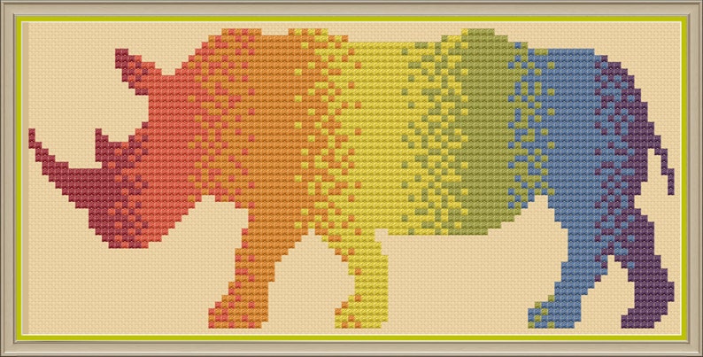 Rainbow Rhinoceros (rhino) - Counted Cross Stitch Pattern (x-stitch PDF ...