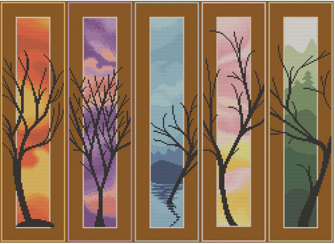 Five Trees Counted Cross Stitch Pattern x-stitch PDF - Etsy