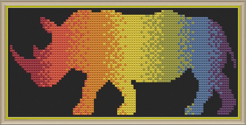 Rainbow Rhinoceros (rhino) - Counted Cross Stitch Pattern (x-stitch PDF ...