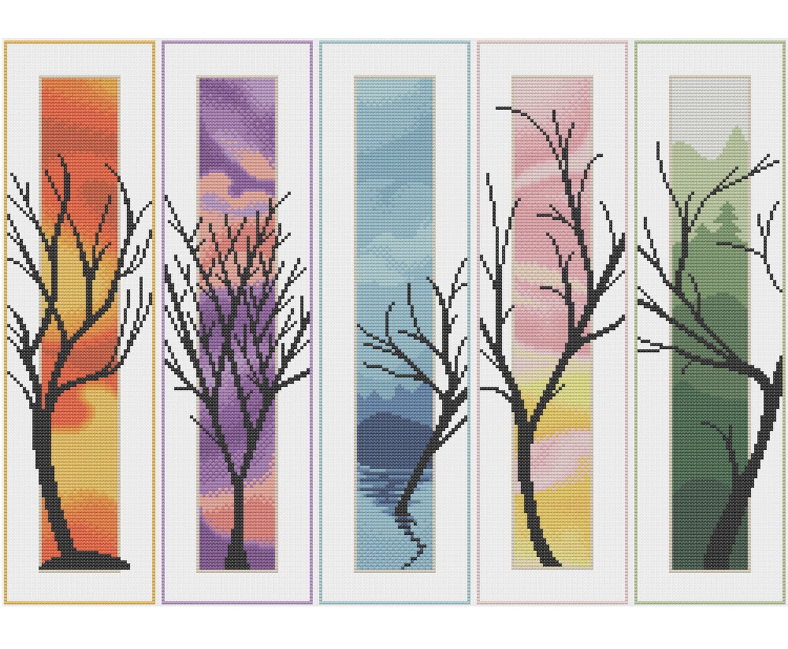 Five Trees Counted Cross Stitch Pattern x-stitch PDF - Etsy