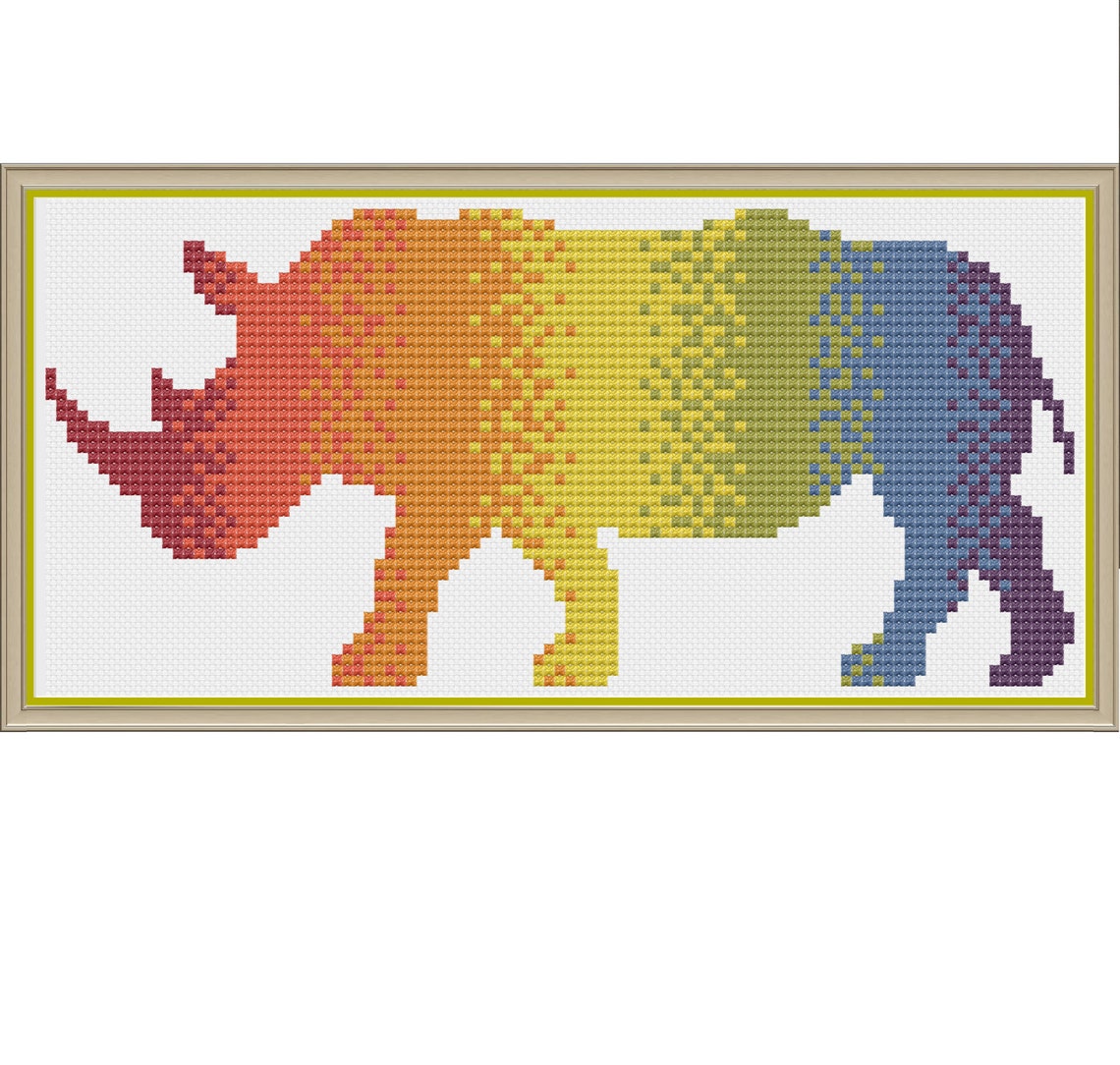 Rainbow Rhinoceros (rhino) - Counted Cross Stitch Pattern (x-stitch PDF ...