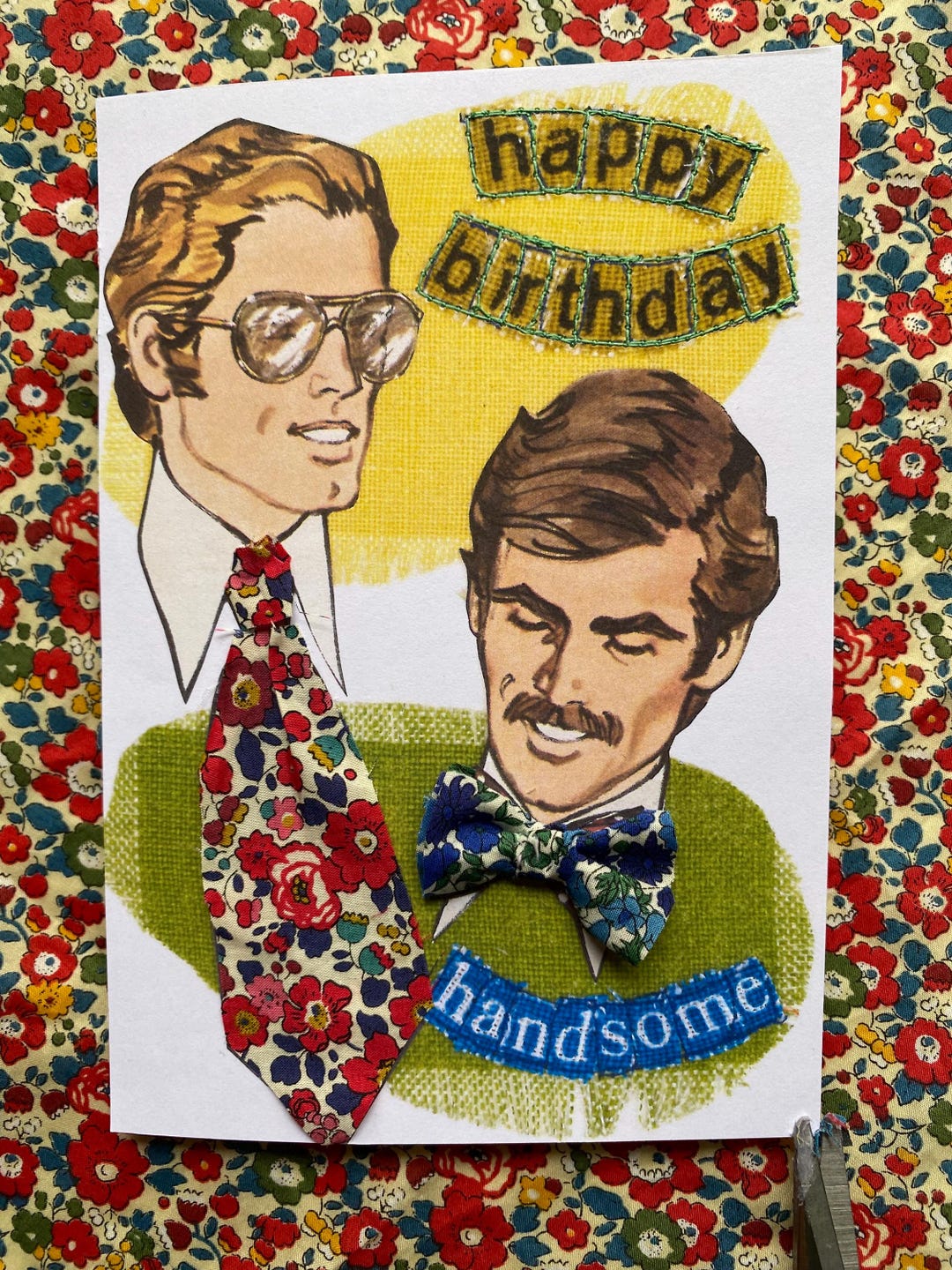 Handmade Retro Liberty Fabric Card for Men, Vintage Style - Etsy