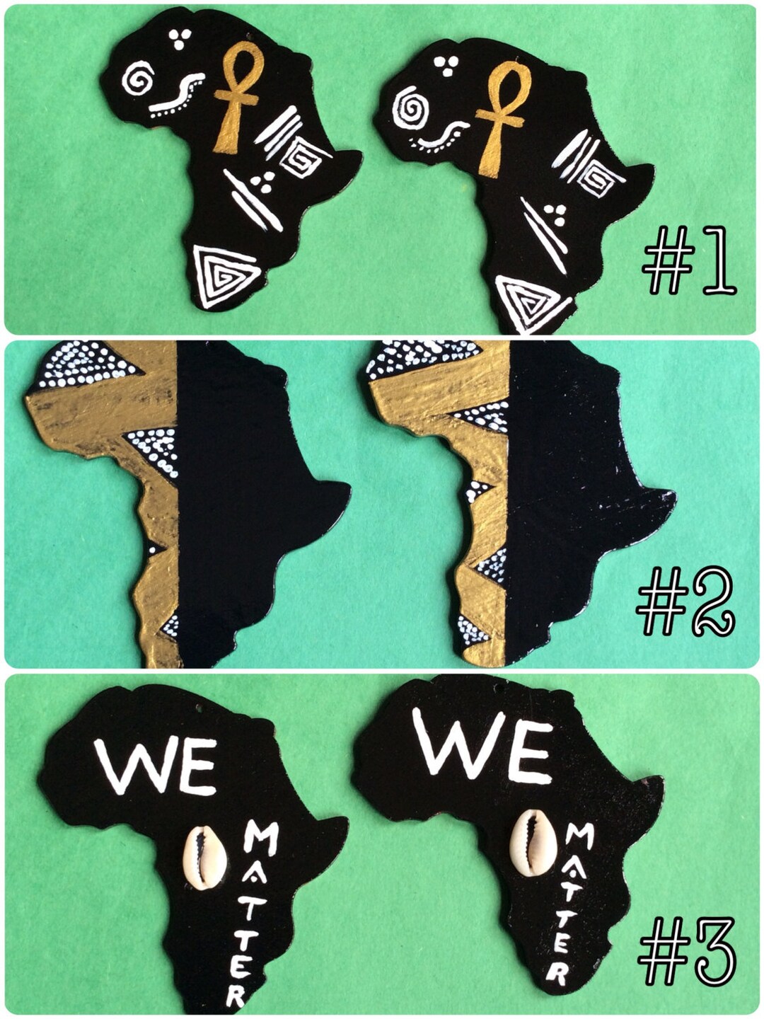 Hand Painted African Map Earrings - Black/white/gold - Etsy