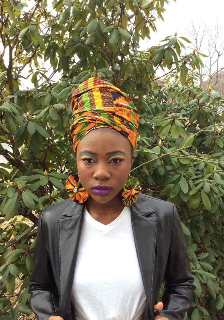 Kente head wrap with matching earrings Kente Natural Hair | Etsy