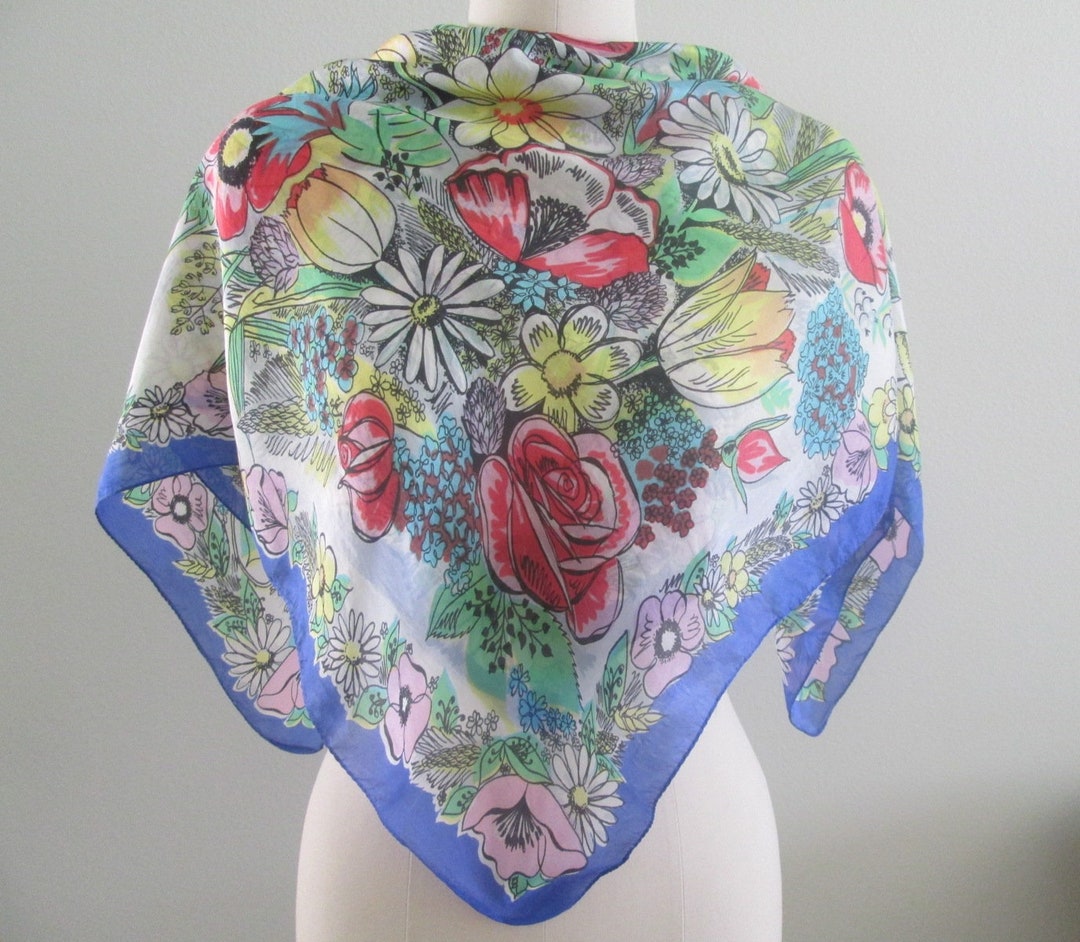 40's/50's Exuberant Floral Bouquet/flower Garden Large Tissue Silk ...