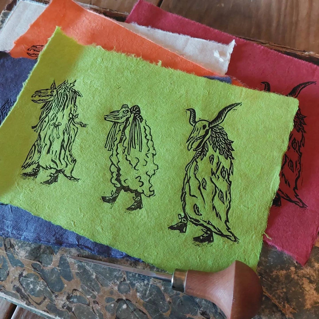 Handmade Linocut Print Mari Lwyd, Old Tup and the Broad Multicolours - Etsy