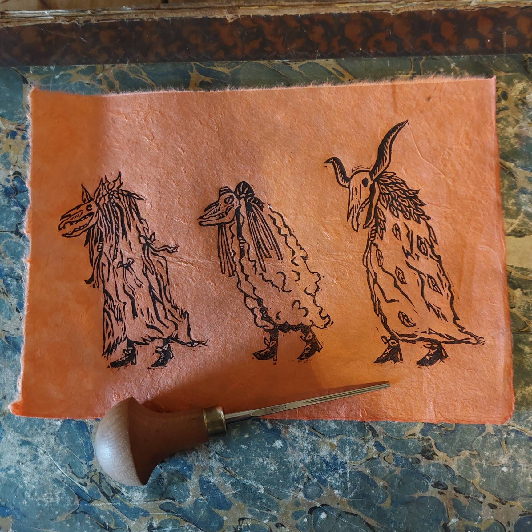 Handmade Linocut Print Mari Lwyd, Old Tup and the Broad Multicolours - Etsy