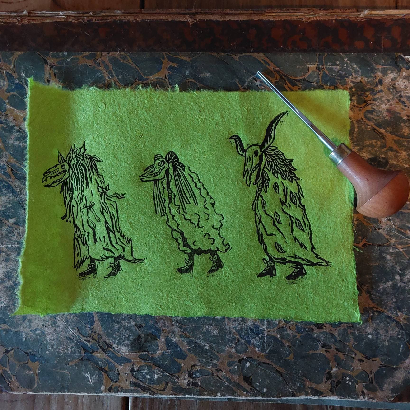 Handmade Linocut Print Mari Lwyd, Old Tup and the Broad Multicolours - Etsy