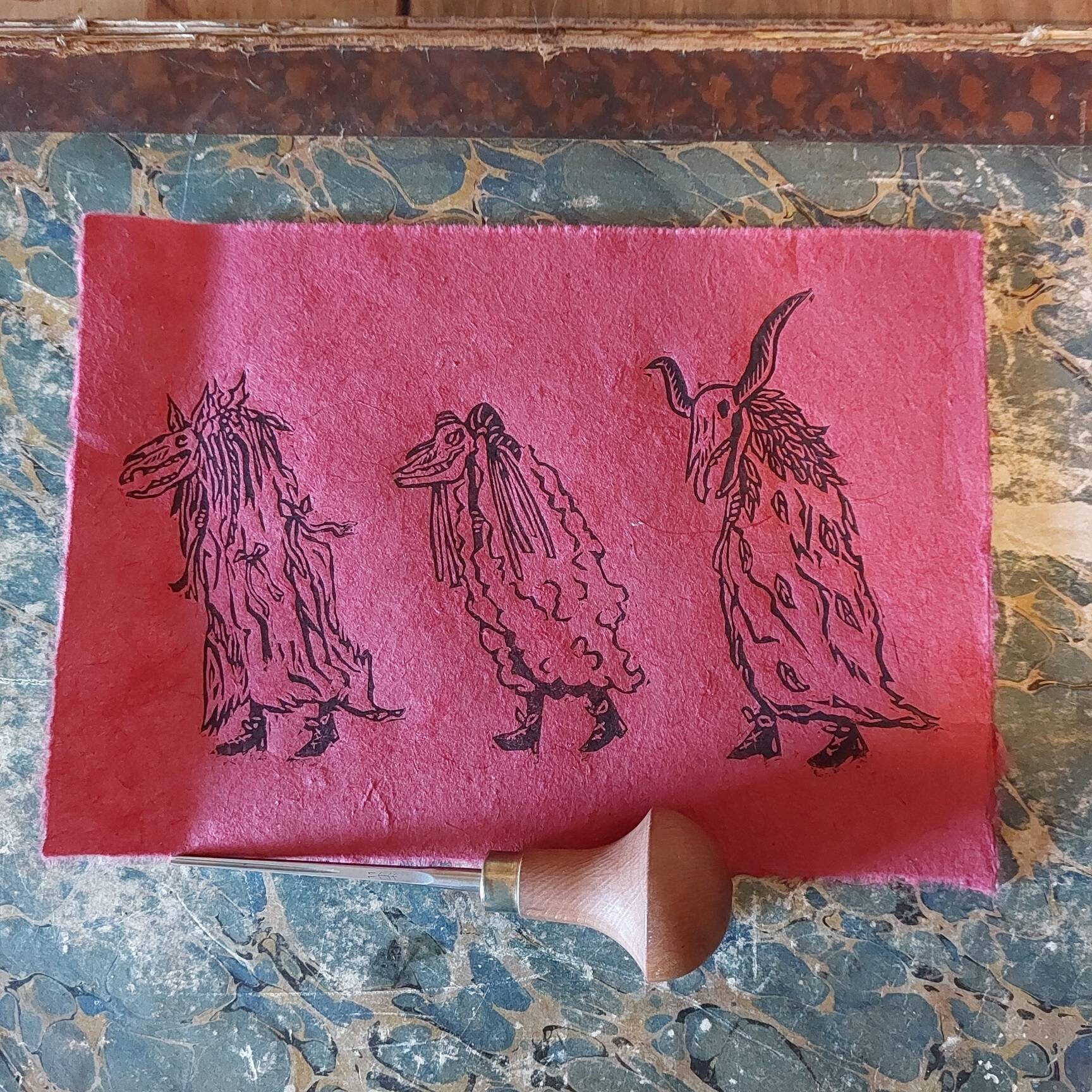 Handmade Linocut Print Mari Lwyd, Old Tup and the Broad Multicolours - Etsy