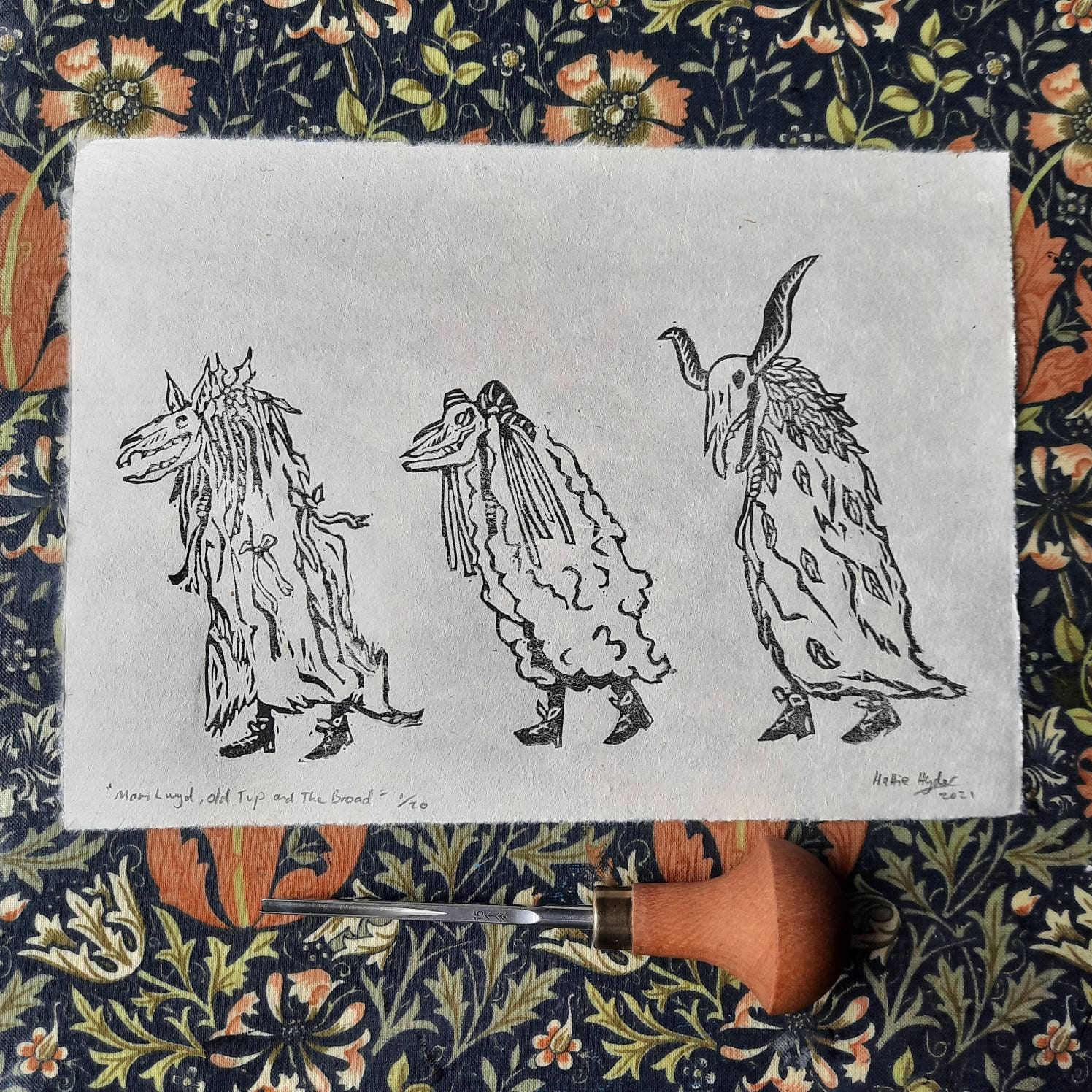 Handmade Linocut Print Mari Lwyd Old Tup and the Broad - Etsy