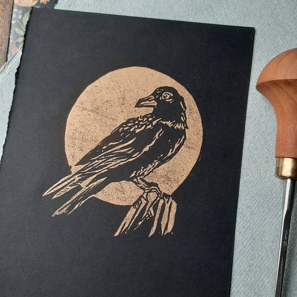 Crow Linocuts - Etsy