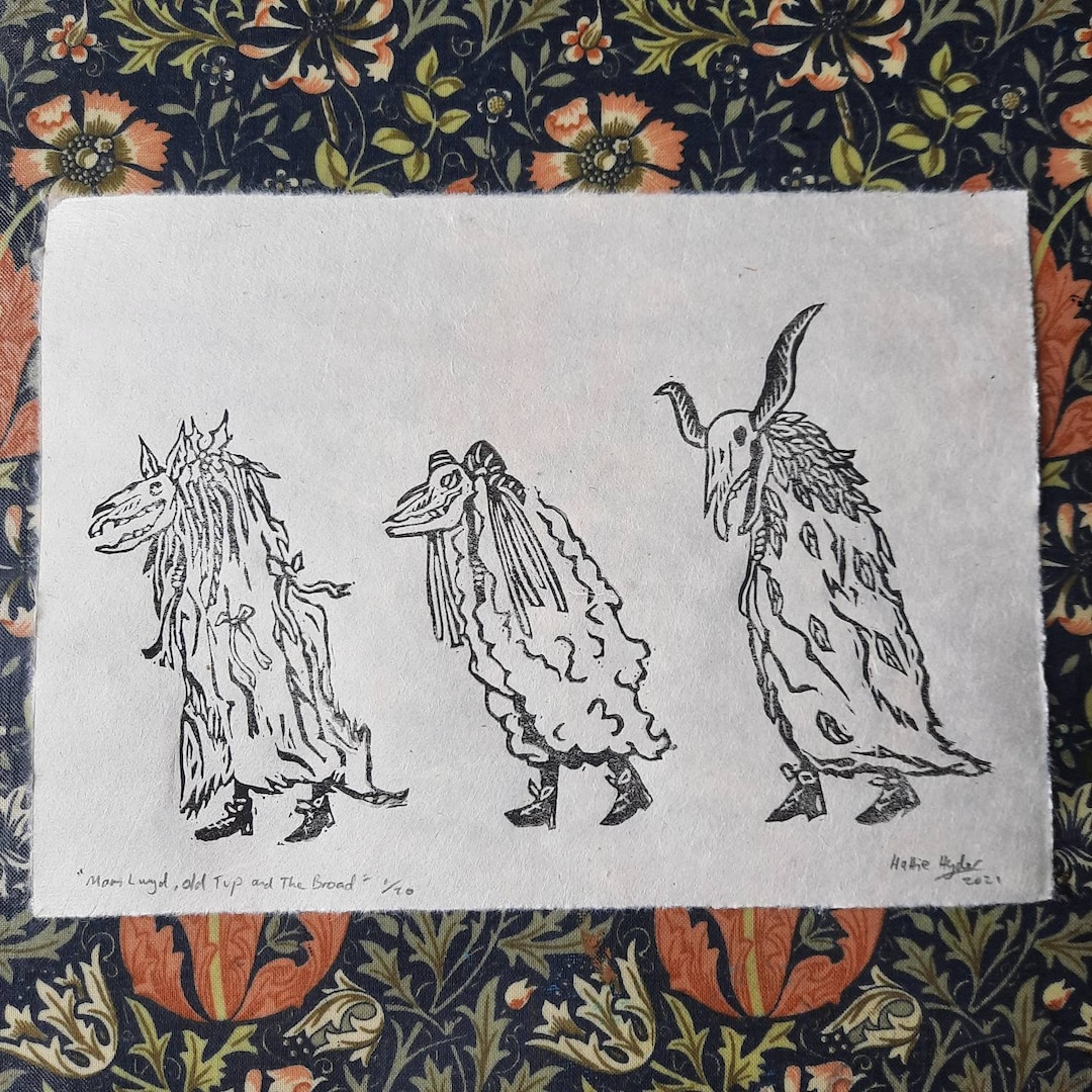 Handmade Linocut Print - Mari Lwyd, Old Tup and the Broad - Etsy