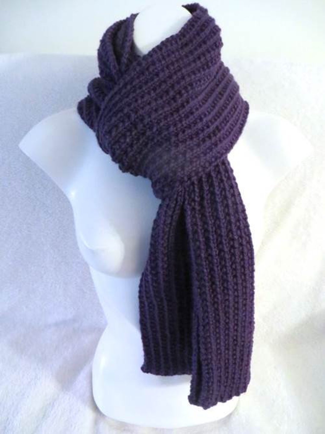 Purple Hand Knit Scarf, Mens or Womens Scarf, Rib Knit, Classic Acrylic ...