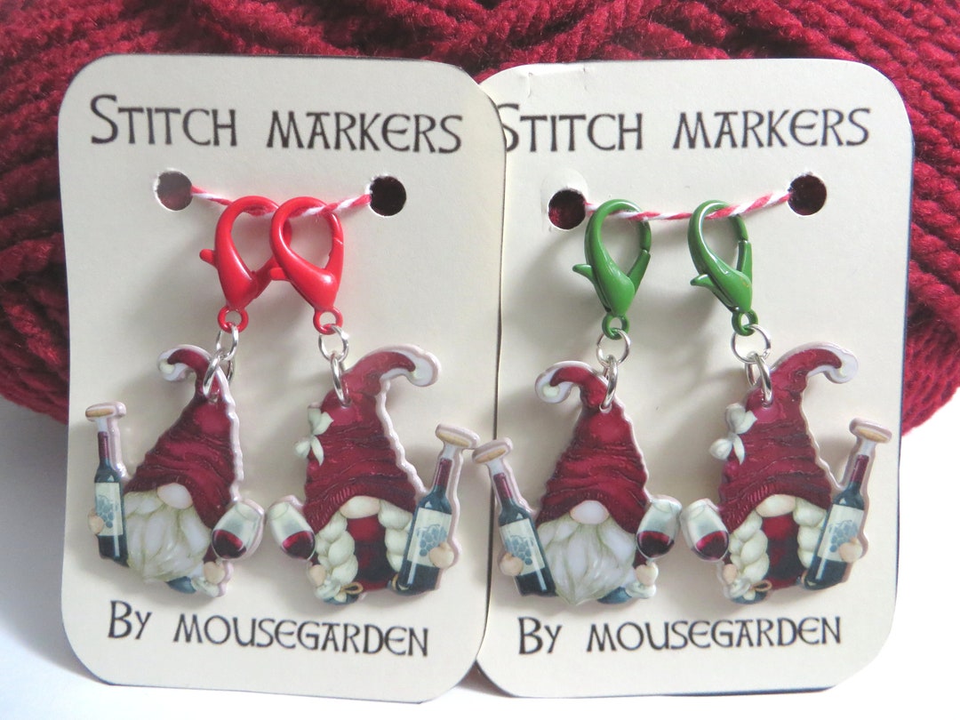 Gnome Stitch Markers, Choose Large Green or Red Lobster Clasps, Wine ...