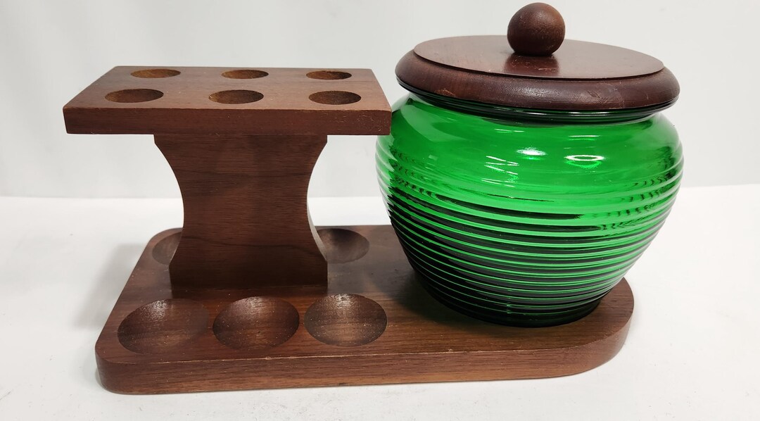 Vtg MCM Pipe Stand & National Potteries Cleveland Ohio Green Glass ...