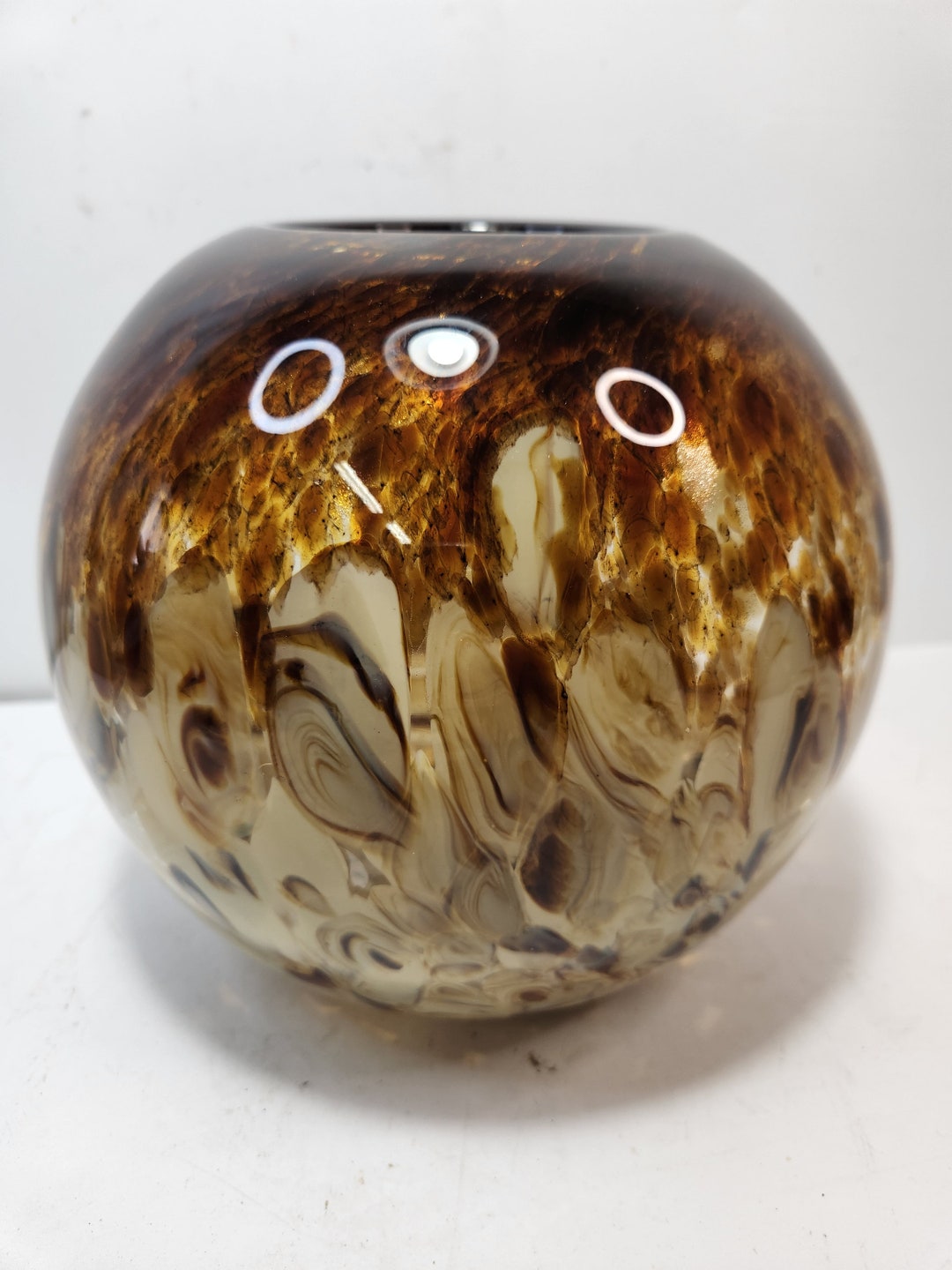 Tortoise Shell Hand Blown Art Glass Rootbeer & Cream Decorative Rose ...