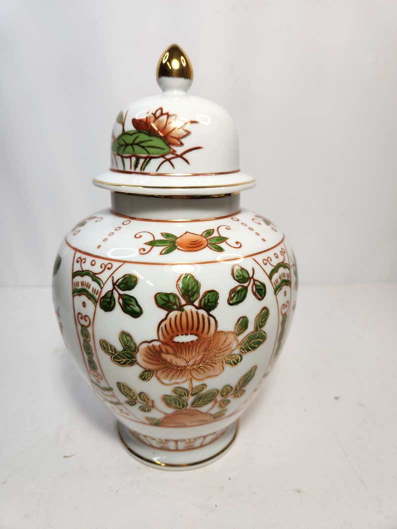 Vintage Andrea by Sadek Chinoiserie Ginger Jar Floral Lid Made in Japan ...