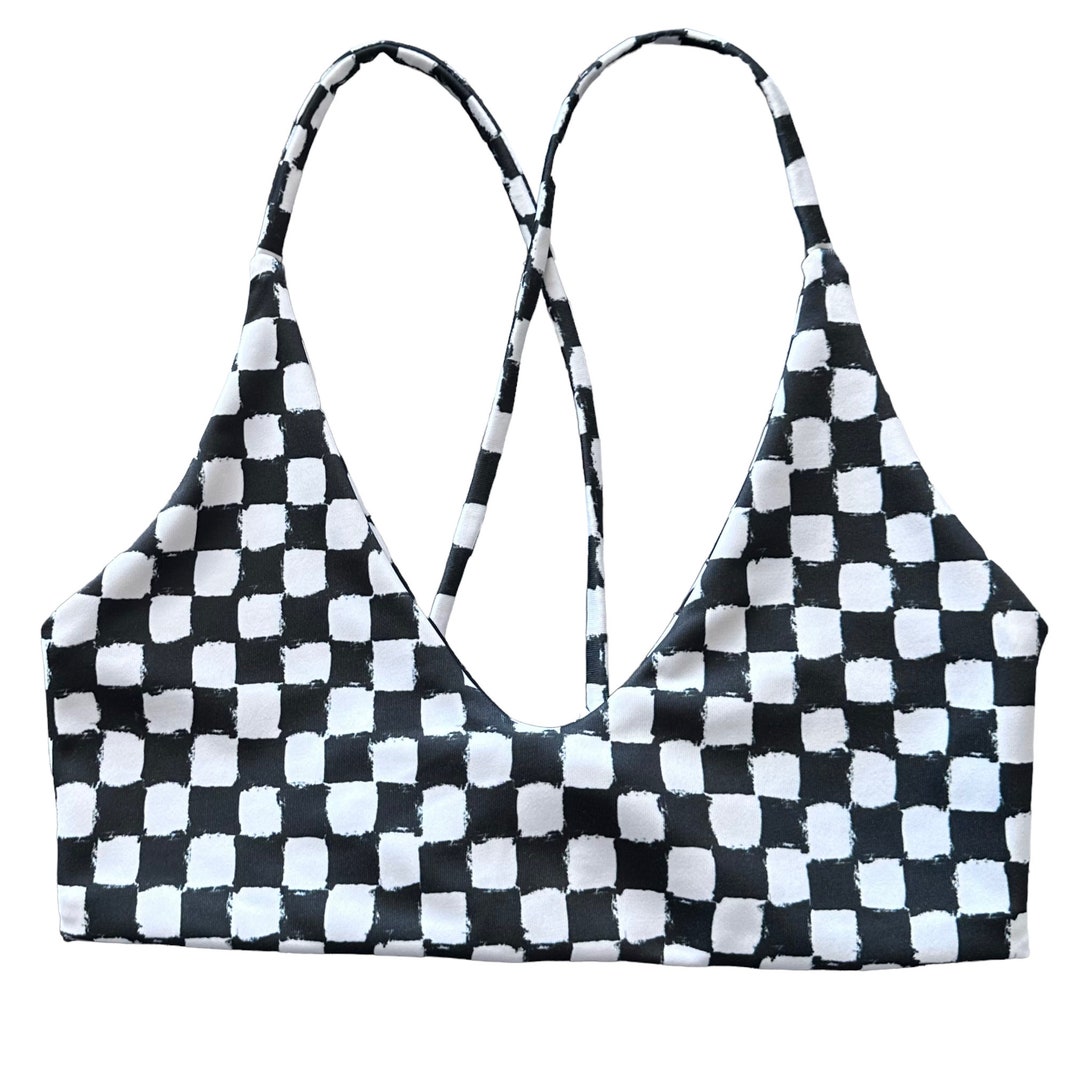 Fallon Top Checkered Reversible Bikini Top Supportive Criss Cross or ...