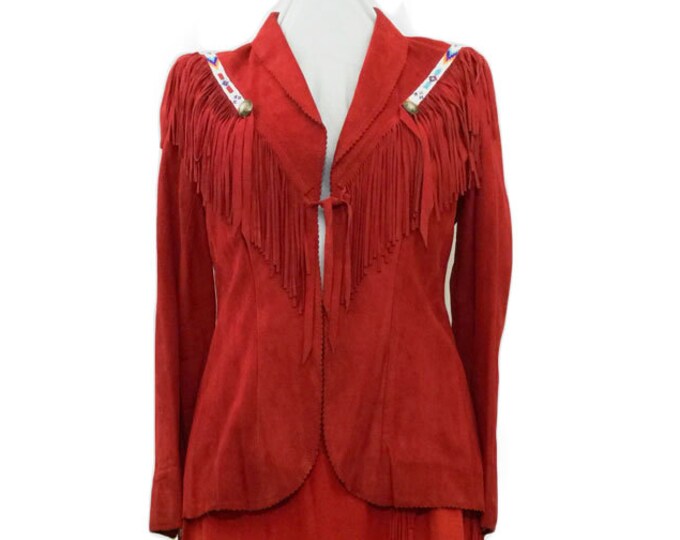 1970s Char & Sher Designs Red Suede Fringed Jacket and Skirt, Festival ...
