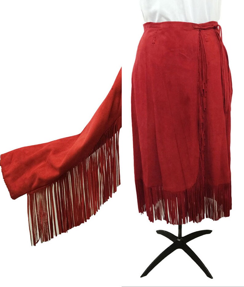 1970s Char & Sher Designs Red Suede Fringed Jacket and Skirt, Festival ...