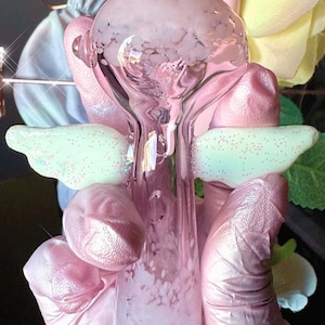 Large Pink Glitter Star Wing & Moon Glass Hand Pipe, Glitter Pipe, Cloud Pipe, Pink Hand Pipe ...