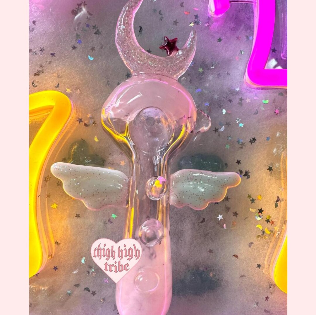 Sailor Moon Pink Glitter Star Wing Glass Hand Pipe, Glitter Pipe, Cloud Pipe, Pink Hand Pipe ...