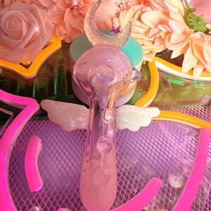 Large Pink Glitter Star Wing & Moon Glass Hand Pipe, Glitter Pipe ...