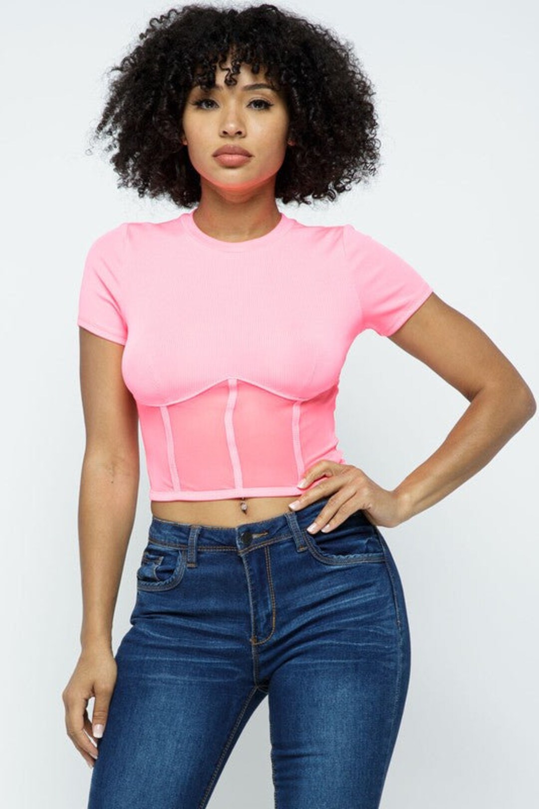 Hot Pink Mesh Crop Top, Y2K Sexy See Through Top, Mesh Crop Top ...