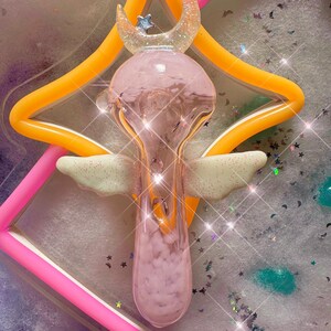 Large Pink Glitter Star Wing & Moon Glass Hand Pipe, Glitter Pipe ...