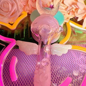 Large Pink Glitter Star Wing & Moon Glass Hand Pipe, Glitter Pipe ...