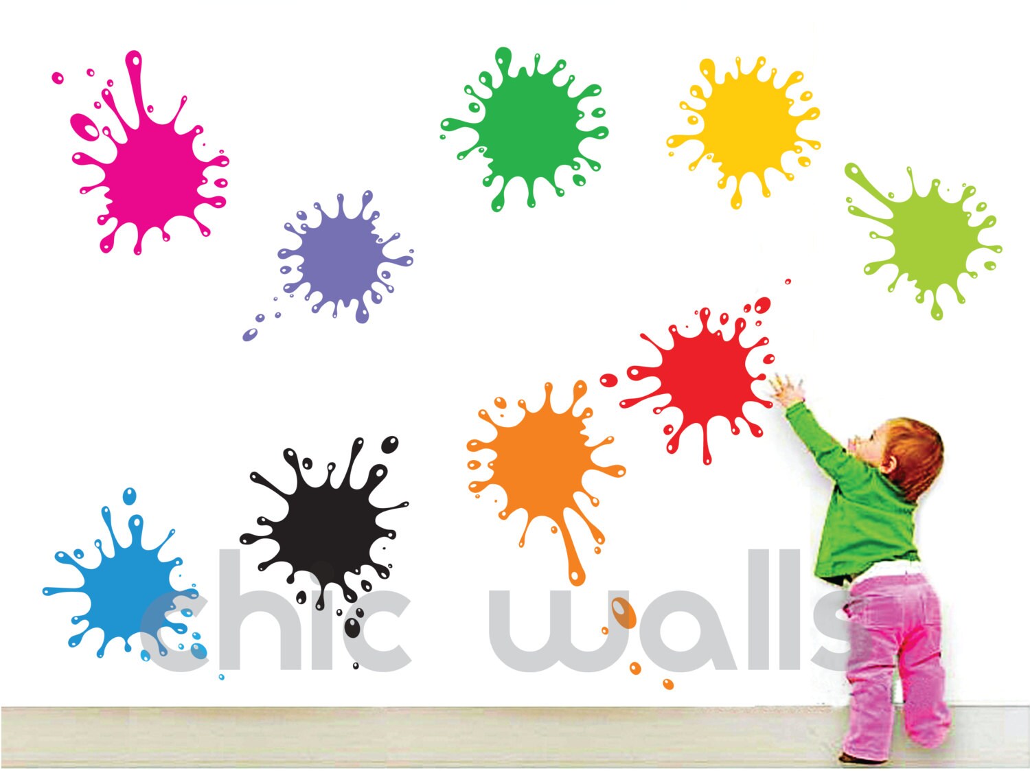 Set of 9 Multi Color Paint Splash Removable Wall Art Decor - Etsy