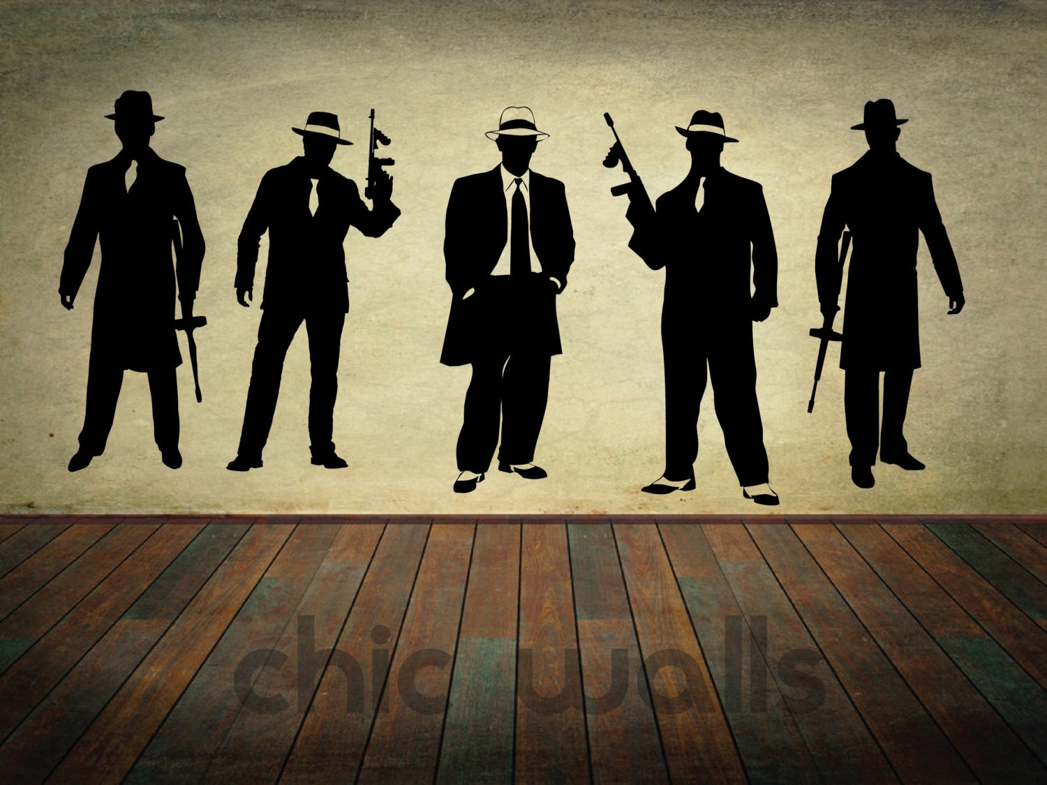 Mobster Gangster Mafia Machine Gun Silhouette Removable Wall | Etsy