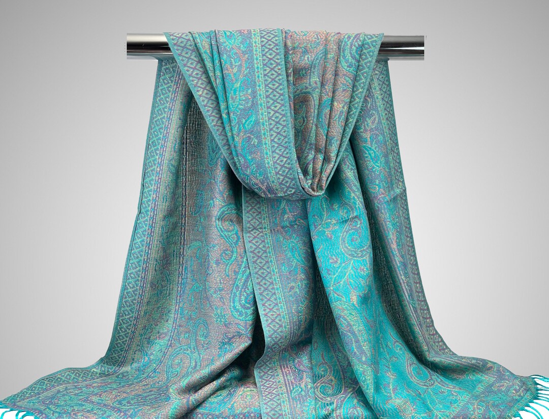 Paisley Pashmina Scarves for Women | Teal Green Shawls and Wraps ...