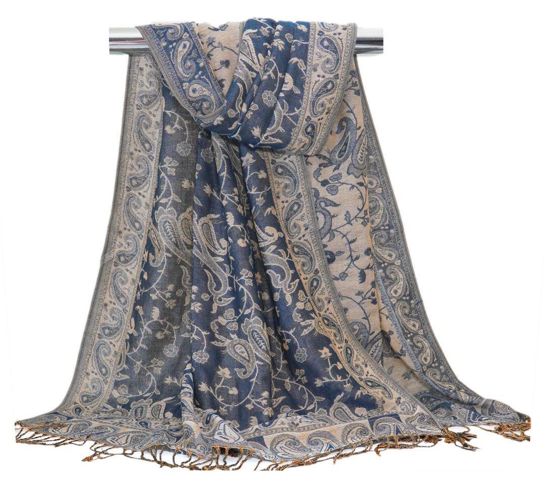 Dark Blue Paisley Pashmina Scarves and Shawls | Women Head Scarf ...