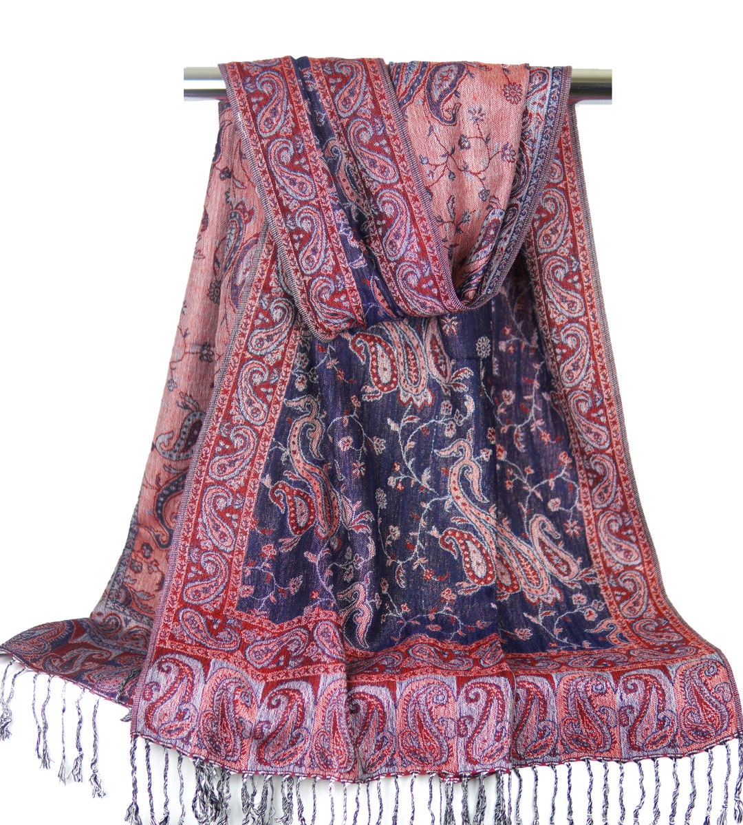 Reversible Pashmina Shawls and Wraps | Navy & Red Festival Scarf | Rave ...