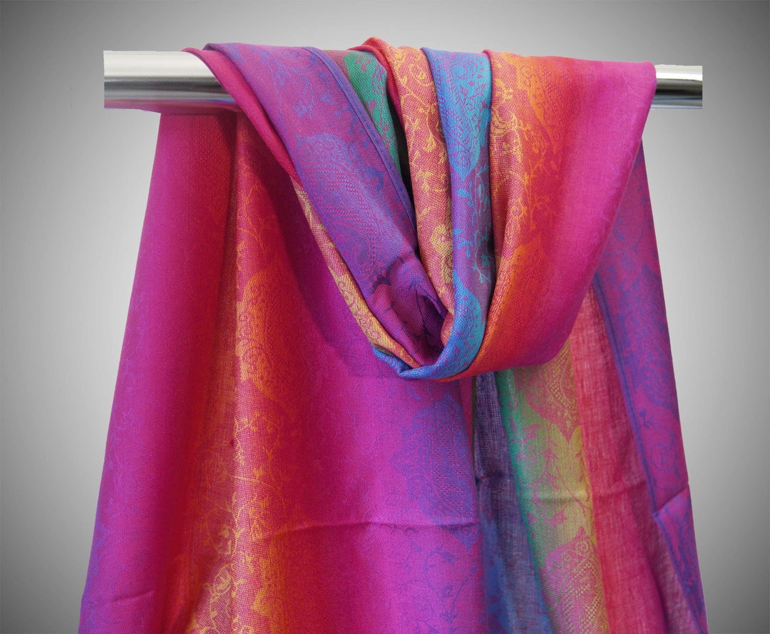 Rainbow Paisley Pashmina Bufanda / Mujeres Rosa Amarillo Pashmina Stole ...