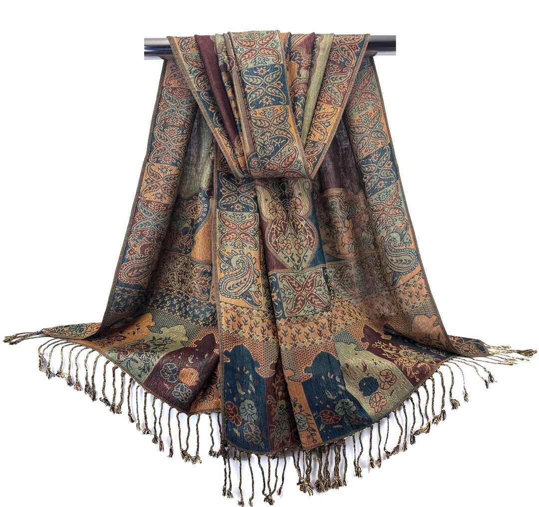 Bohemian Scarf in Earthy Tones | Festival Pashmina Shawls and Wraps ...