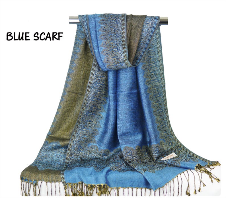 Denim Blue Paisley Pashmina Scarf | Lightweight Boho Wrap | Elegant ...