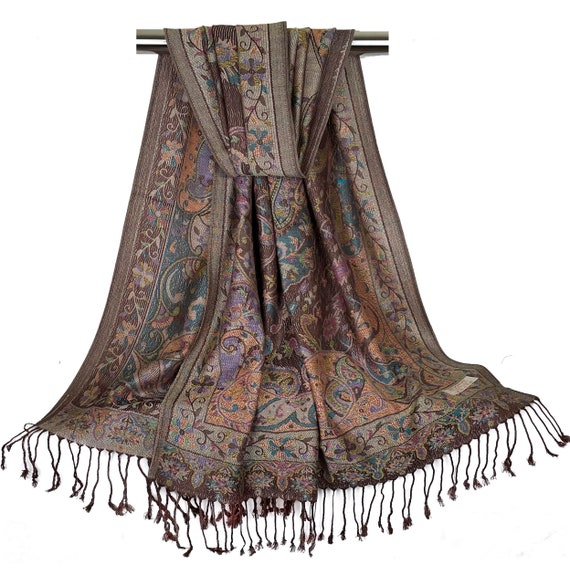 Brown Multicolored Floral Pashmina Scarf Festival Scarf - Etsy