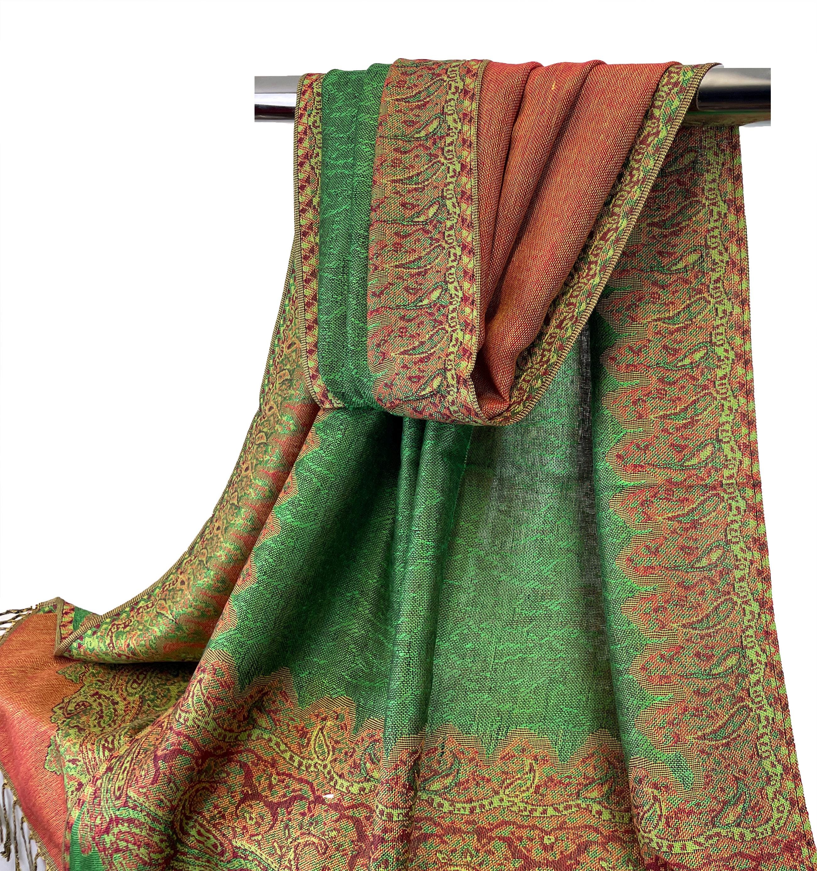 Festival Paisley Pashmina Scarf | Reversible Kelly Green Scarves for ...